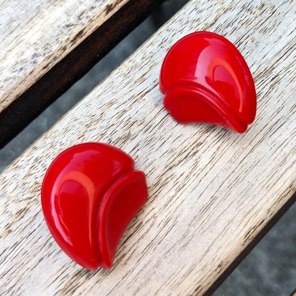 Jewelry | 198s Vintage Big Red Plastic Clip On Earrings | Poshmark
